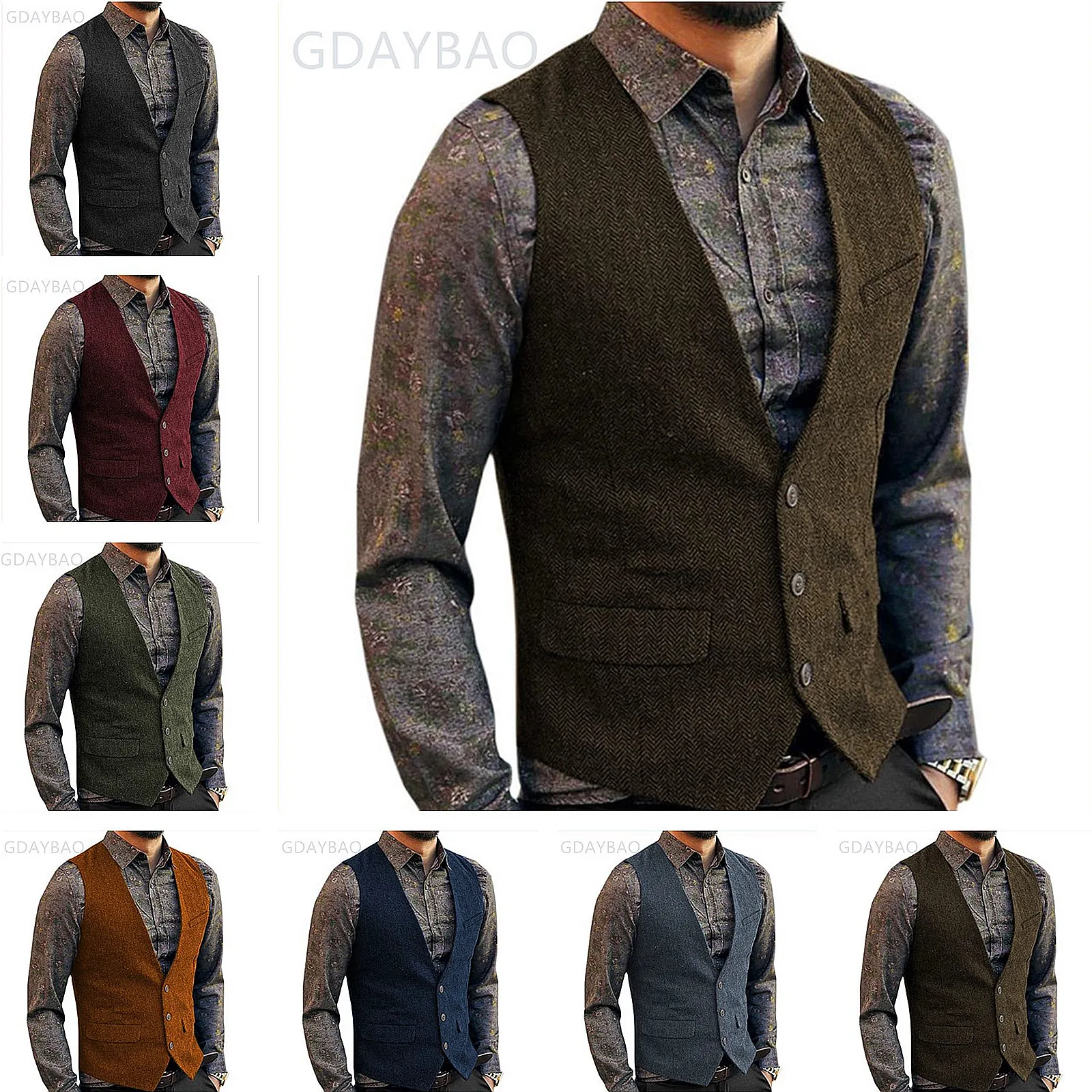 Men-s-Formal-Suit-Vest-V-Neck-Tweed-Herringbone-Waistcoat-Business ...