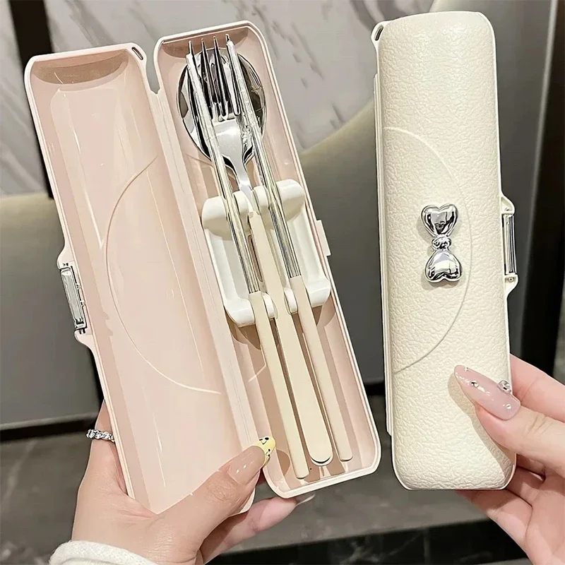 3pcs stainless steel portable cutlery spoon fork and chopsticks storage ...