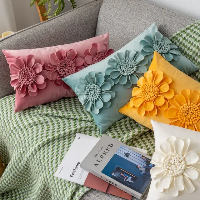 Handmade 3D Flowers Velvet Cushion Cover - Touch of Decor