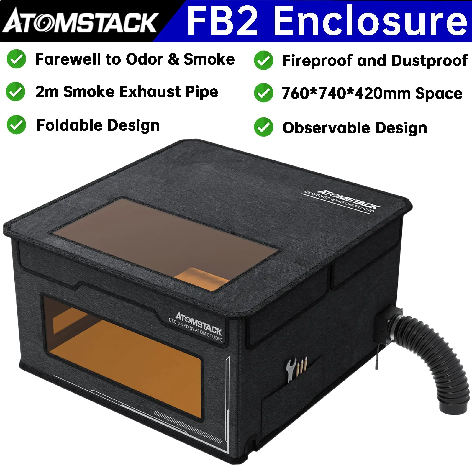 ATOMSTACK-FB2-Enclosure-For-Laser-Engraver-With-2m-Exhaust-Pipe ...