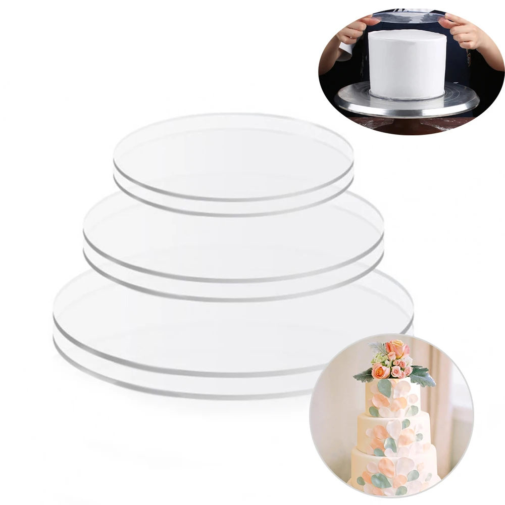 2PCS-Round-Edge-Cake-Disk-Circle-Acrylic-Baking-Tray-Stand-DIY-Reusable ...