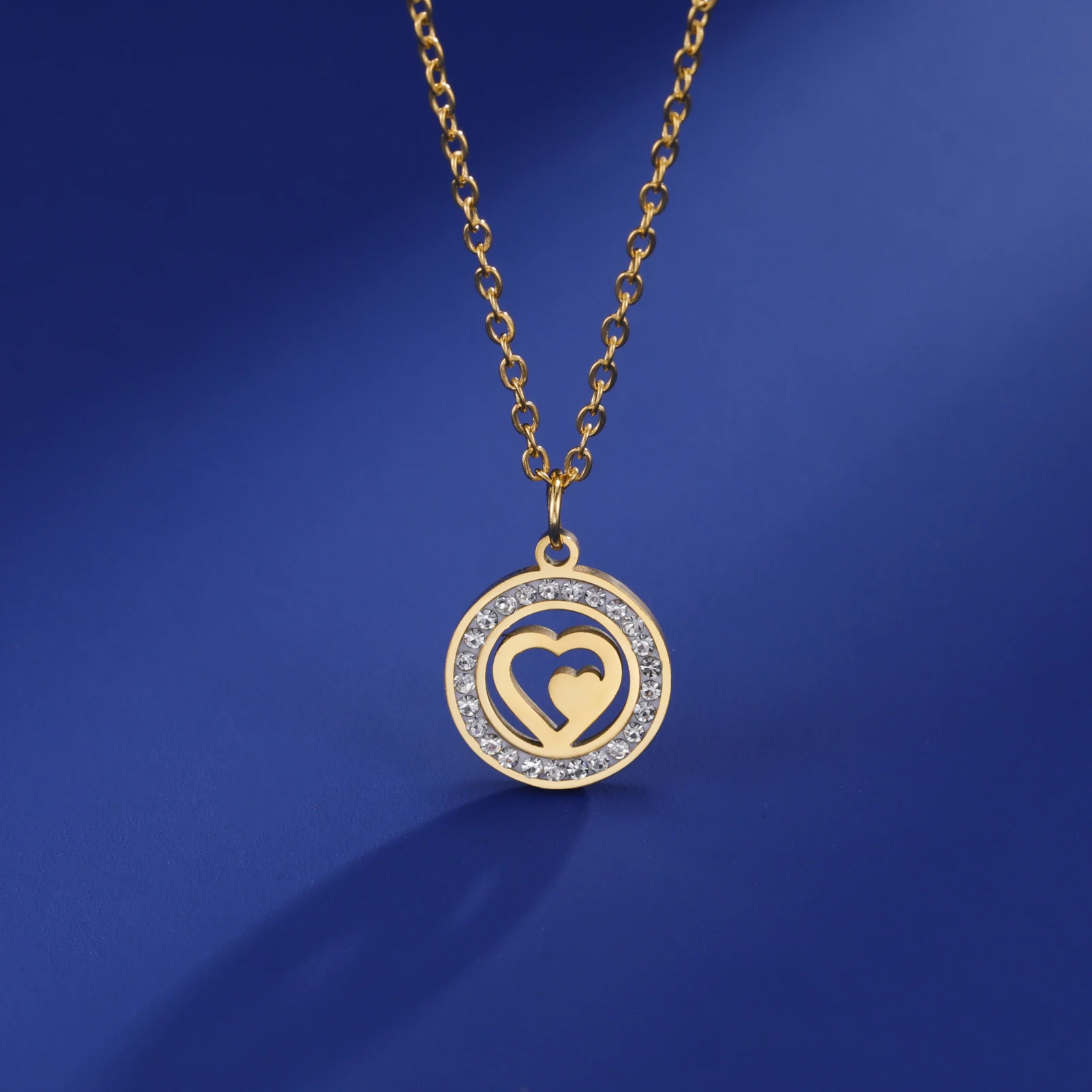 Skyrim Women Heart Clear Zircon Necklace Stainless Steel Gold Color ...