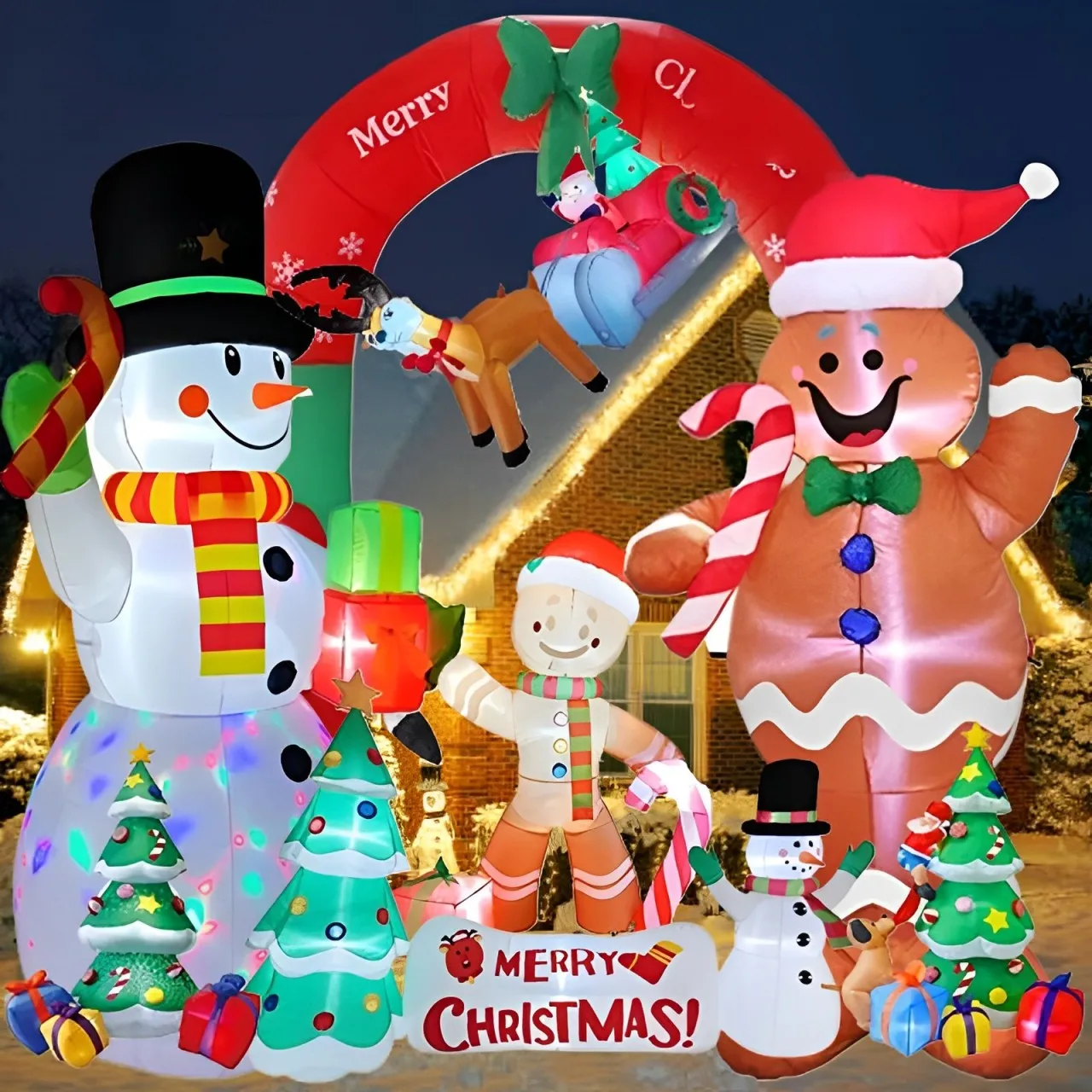 Inflatable-Christmas-Arch-Gingerbread-Man-Deer-Pulling-Cart-Snowman ...
