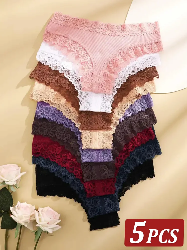 Bragas de algod n con encaje Floral para mujer ropa interior ntima de