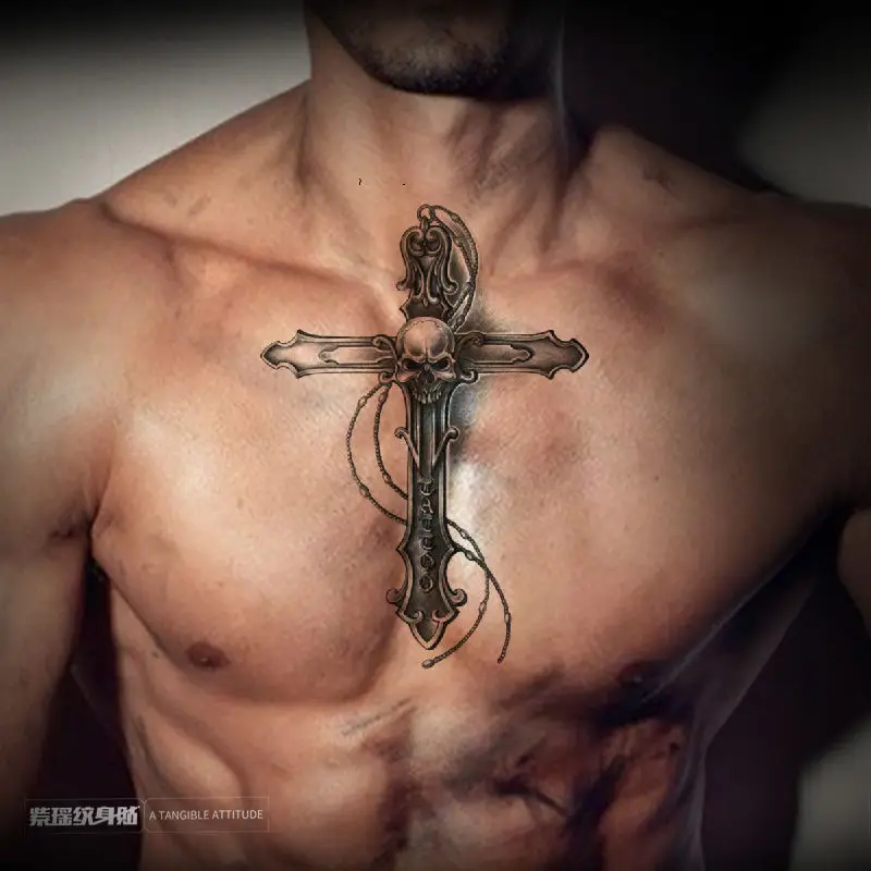 Jesus On The Cross Chest Tattoos