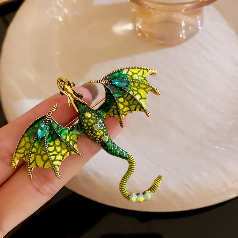 Enamel Flying Dragon Lapel Pins for Women Rhinestone Animal Brooch Pin ...