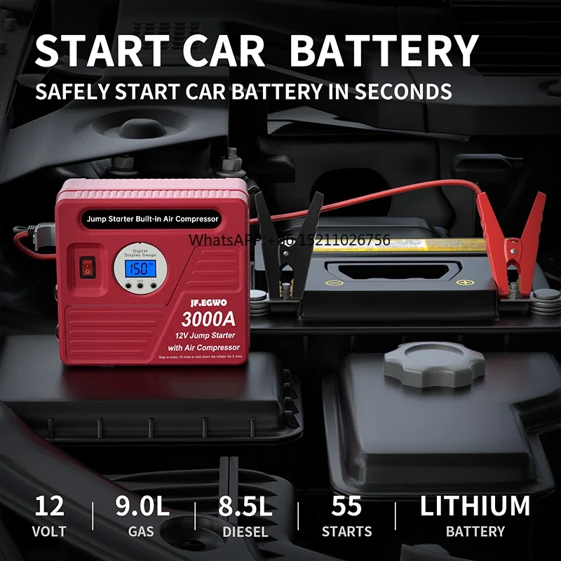 Auto emergency kit air-compressors 12v 3000 Amps peak car jumper jump ...
