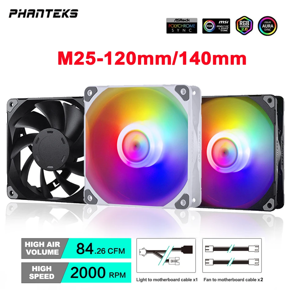 Phanteks-M25-120mm-140mm-5V-3PIN-ARGB-PC-Case-Cooling-Fan-4pin-PWM ...
