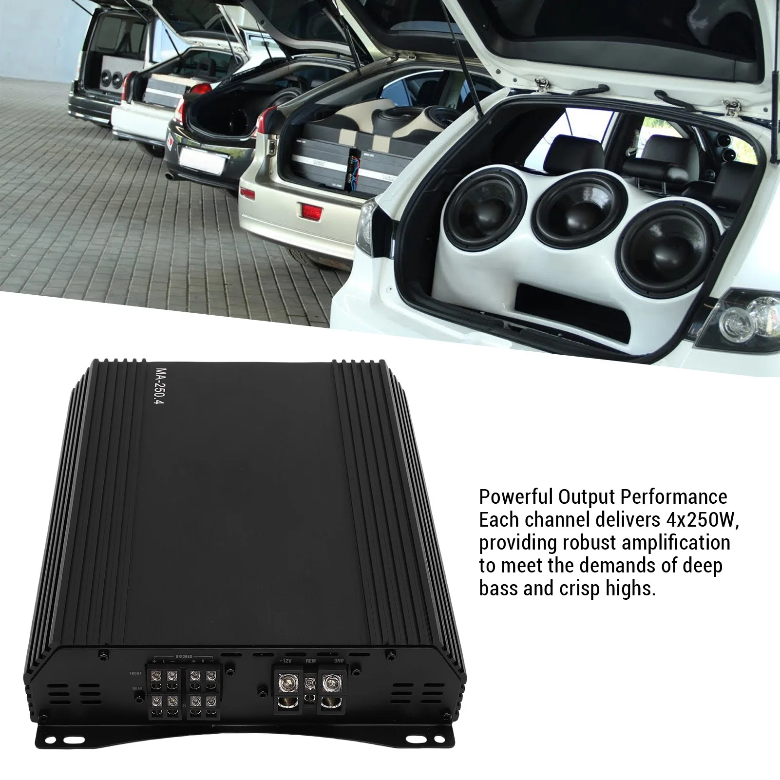 4 Channel Car Amplifier 12V 4 X 250W High Power Output Aluminium Alloy ...