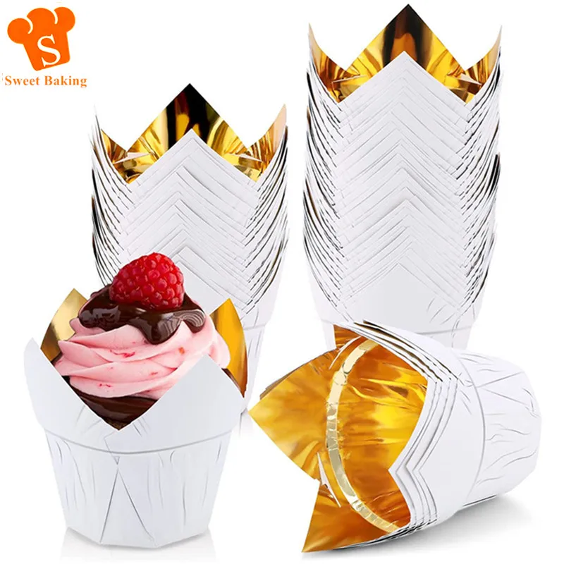50Pcs-Tulip-Baking-Cups-Aluminum-Foil-Cups-Cupcake-Muffin-Liners-Creme ...