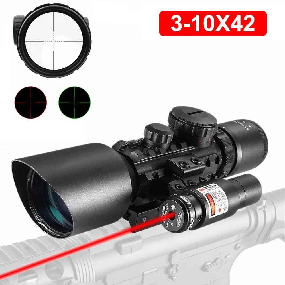 3-10X42-Red-Dot-Laser-Sight-Scope-Riflescope-Red-Green-Illuminated-Reticles-Rifle-Scopes-Airsoft ...
