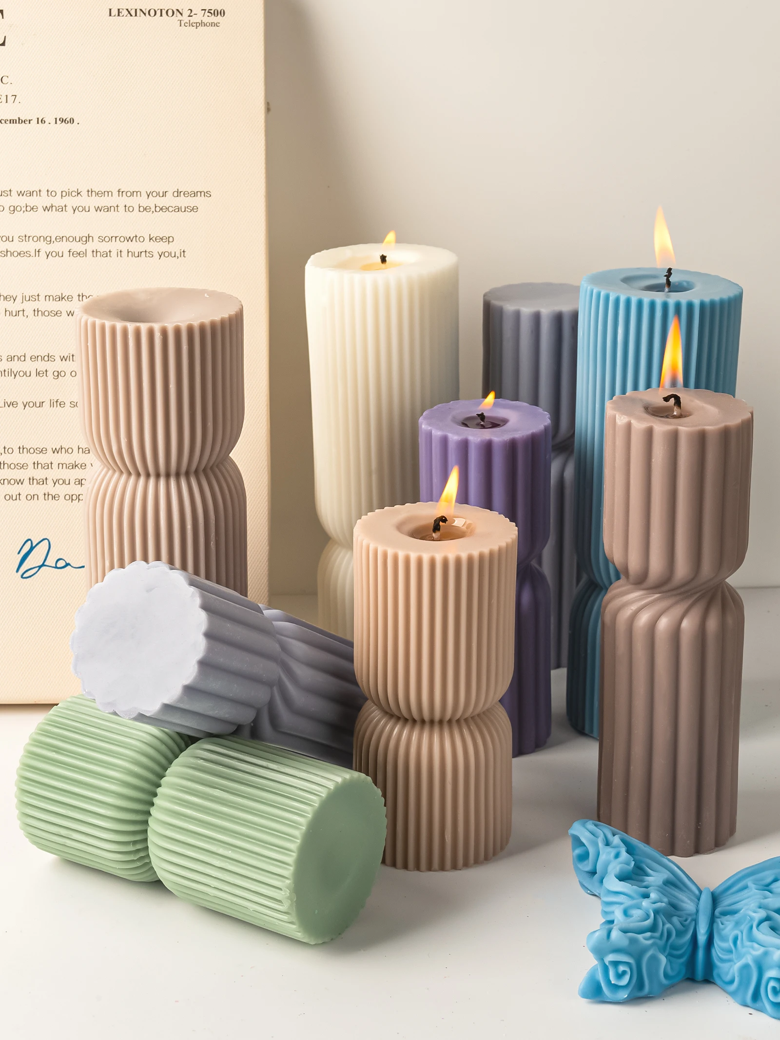 Gerippte-sthetische-Streifen-S-ule-Kerze-Silikon-form-Geometrie-lange-S ...