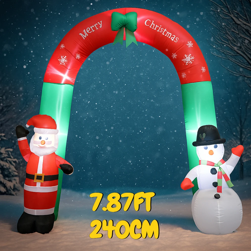 7.87FT Inflatable Toy Christmas Arch Snowman Santa with LED Lit Yard ...