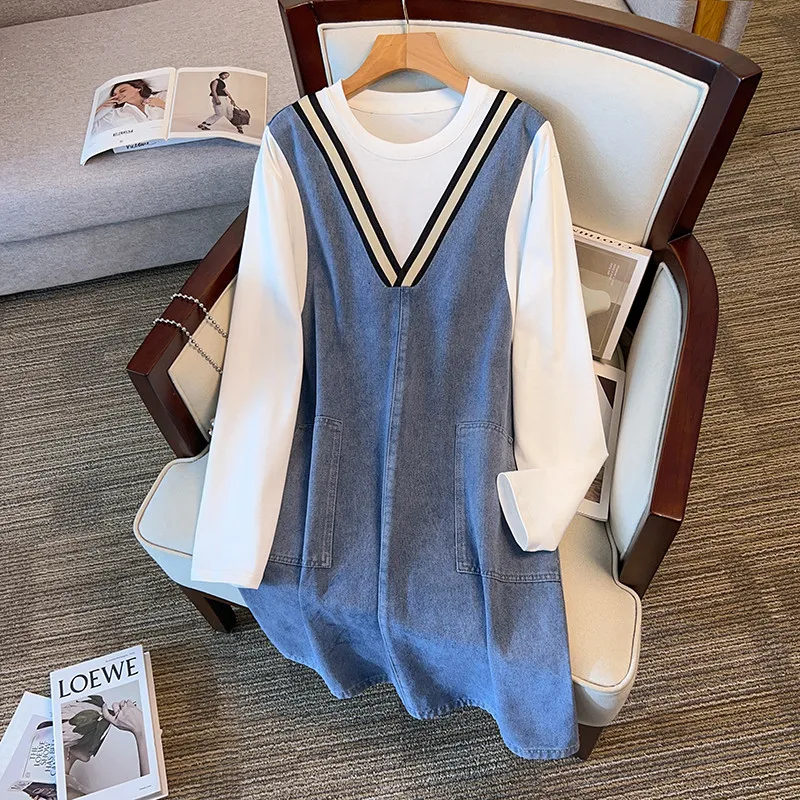 175Kg-Plus-Size-Women-s-Bust-170-Spring-Autumn-Fake-Two-Piece-Round ...