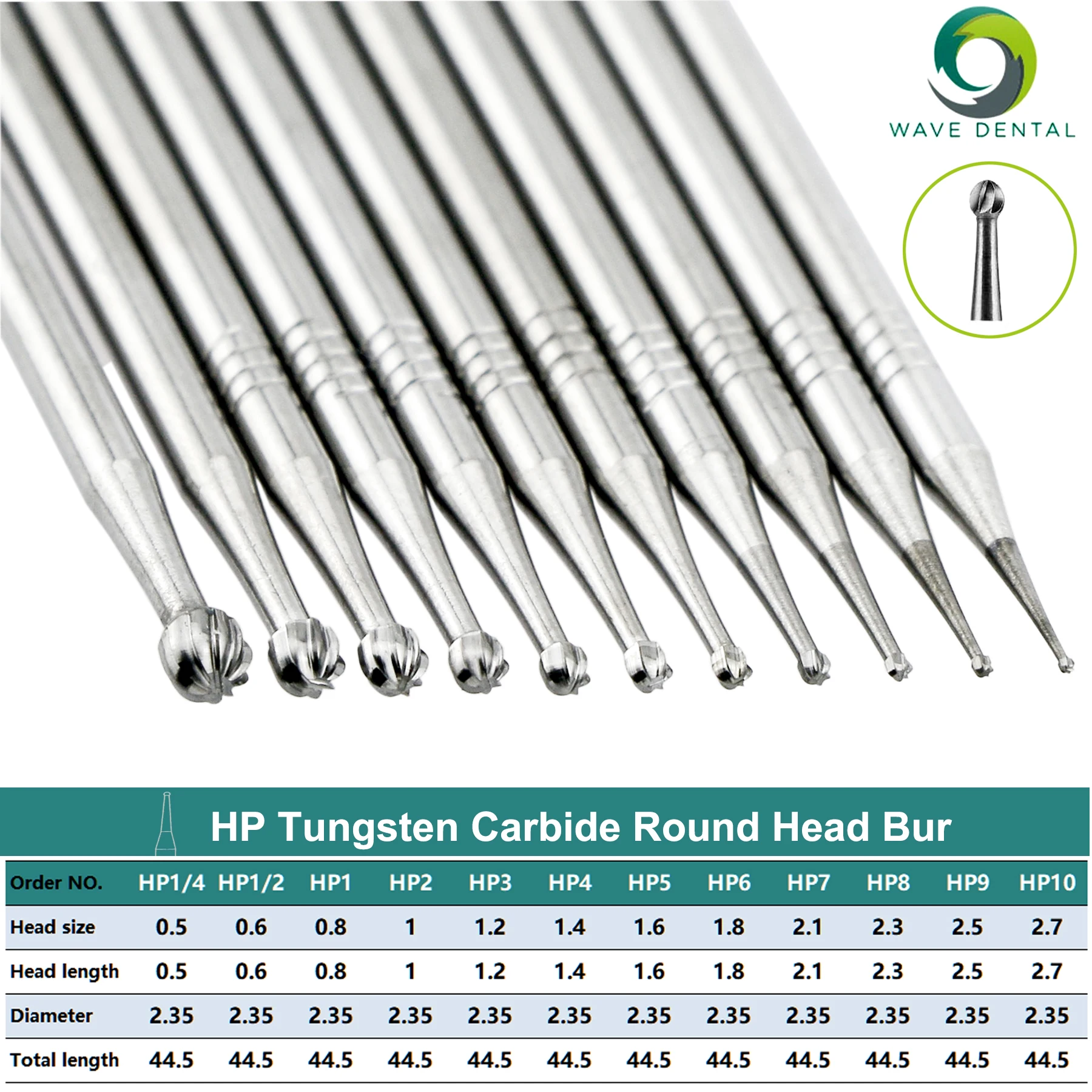 WAVE Dental Carbide Burs Low Speed HP Dental Bur Round Head Tungsten ...