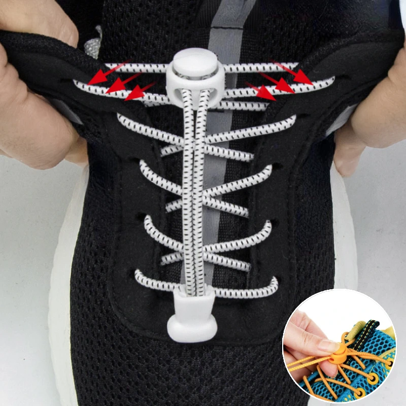 1Pairs-Elastic-No-Tie-Shoe-Laces-Sneaker-Stretching-Lock-Round-Tennis ...