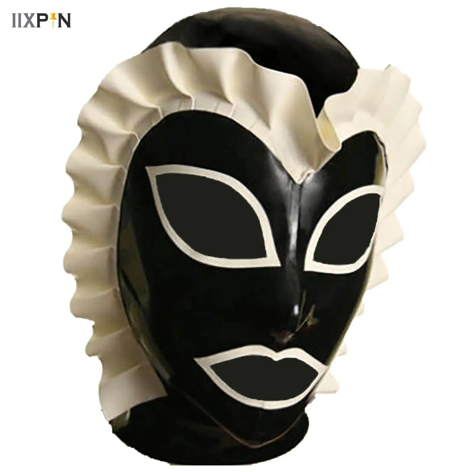 Adult-Unisex-Latex-Mask-Hood-Head-Cover-Ruffle-Face-Mask-Open-Eyes ...