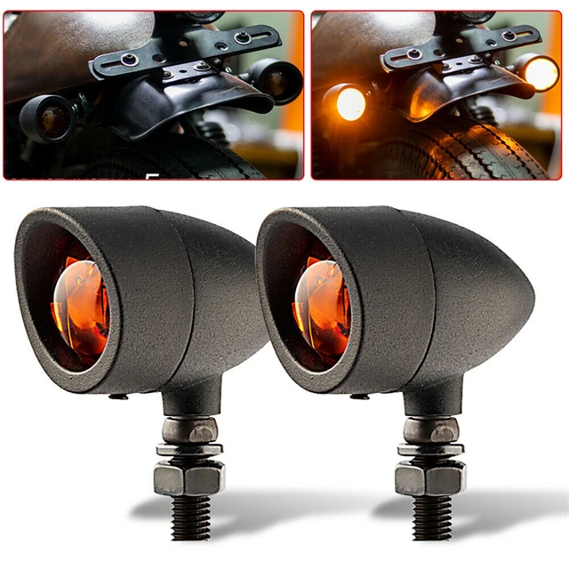 Universal Black Motorcycle Bullet Turn Signal Amber Lights For Cafe ...