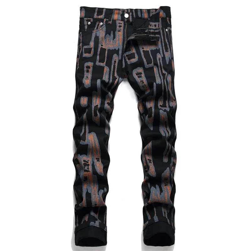 Men Digital Print Jeans Fashion Pattern Painted Stretch Denim Pants ...
