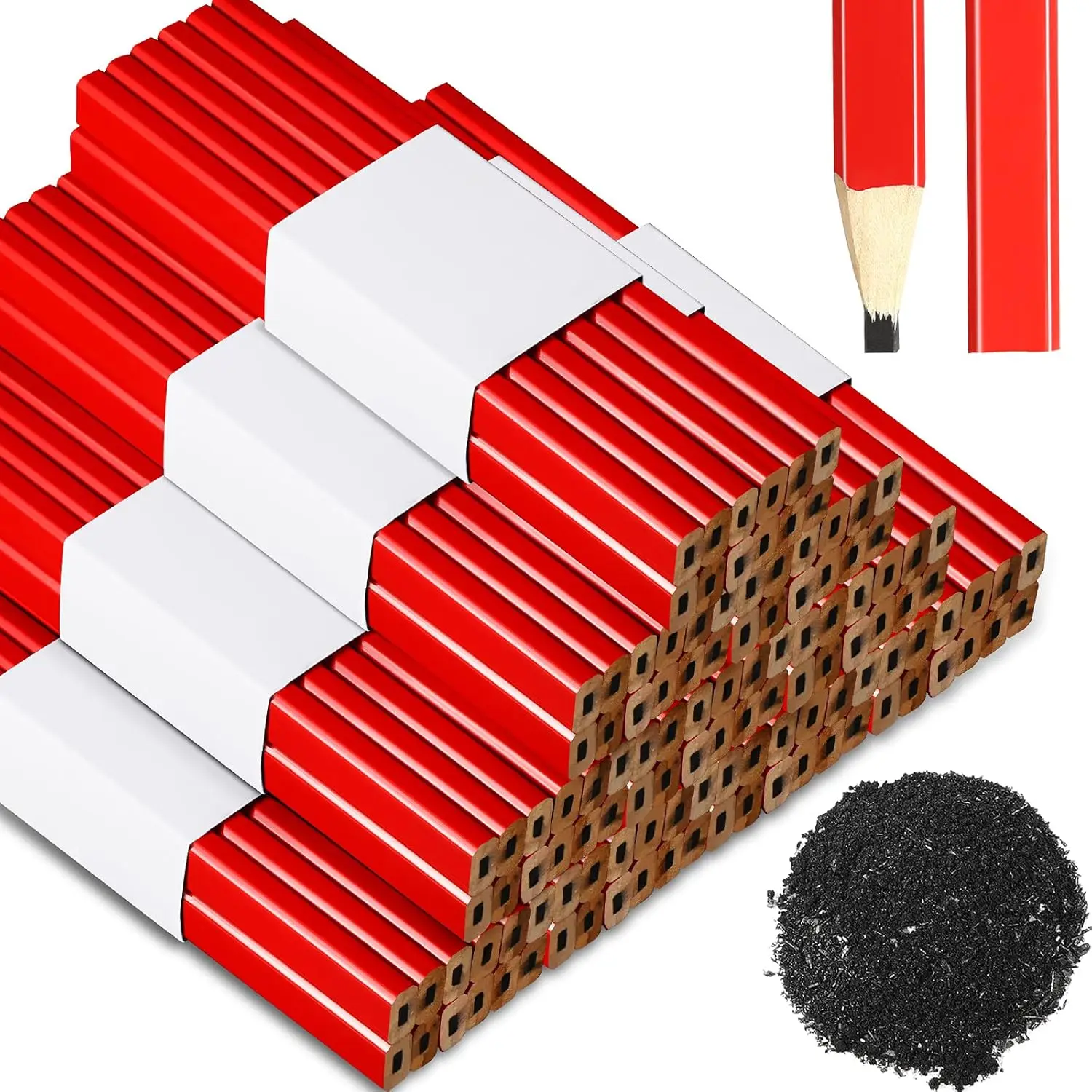 120Pcs Carpenter Pencils 7 inch Octagonal Red Hard Black Lead Carpenter ...