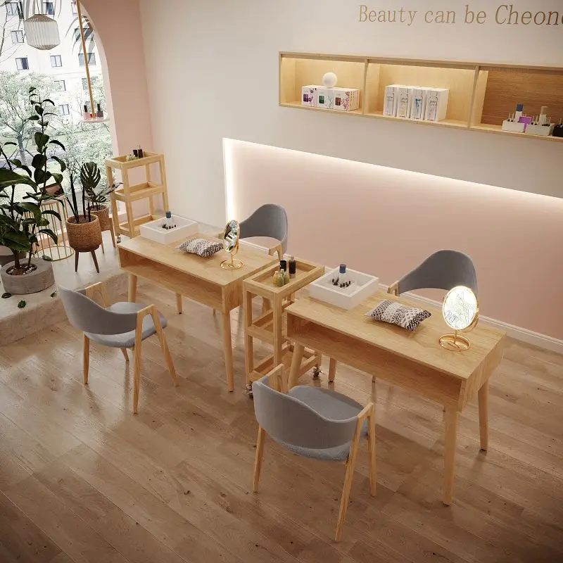 Simple-Wood-Manicure-Nail-Tables-Professional-Makeup-Modern-Nordic-Nail ...