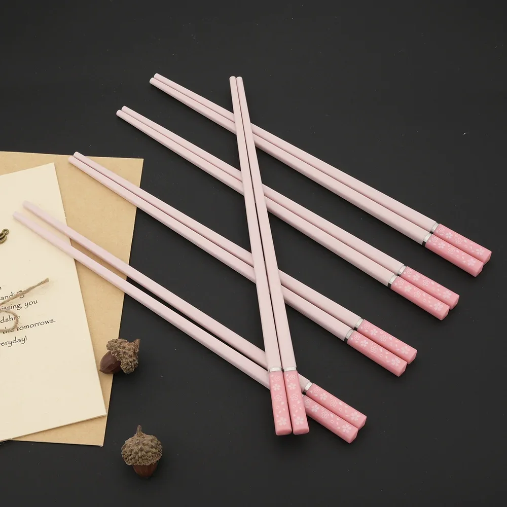 5Pairs-High-Quality-Alloy-Non-Slip-Chopsticks-Pink-Cherry-Blossom ...