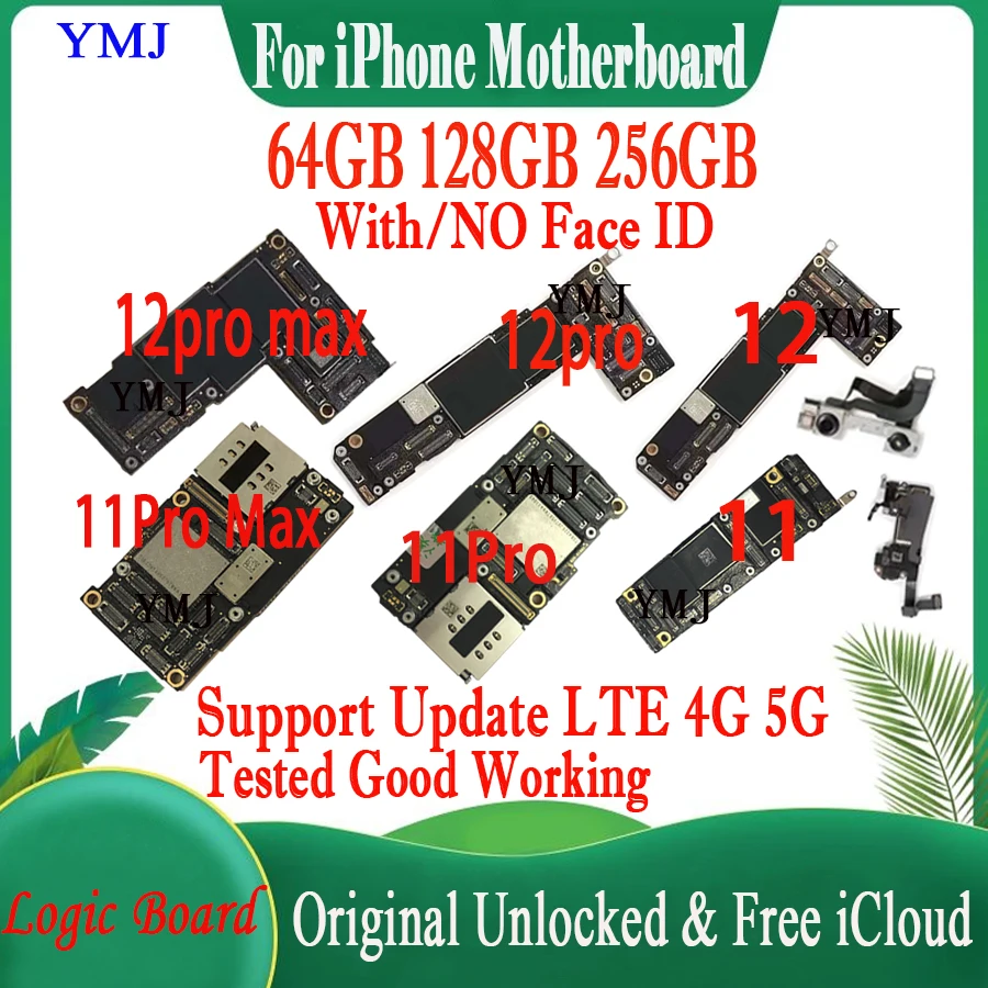 Original For IPhone11 Pro Max 12 Pro Max Motherboard Unlocked Free iCloud Logic Board IOS Update ...