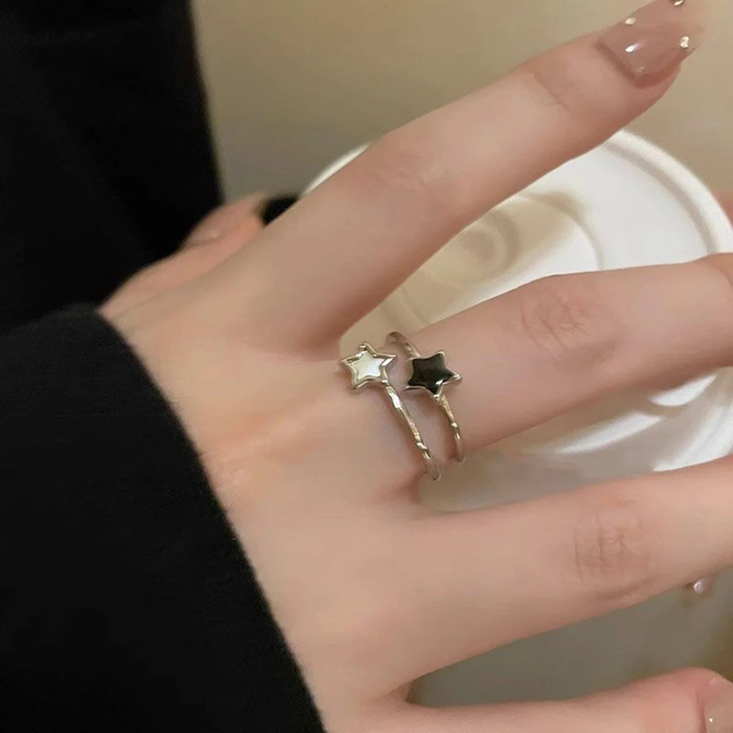Korean-Kpop-Fashion-Star-Zircon-Rings-For-Women-Girls-Double-Layer-Open ...