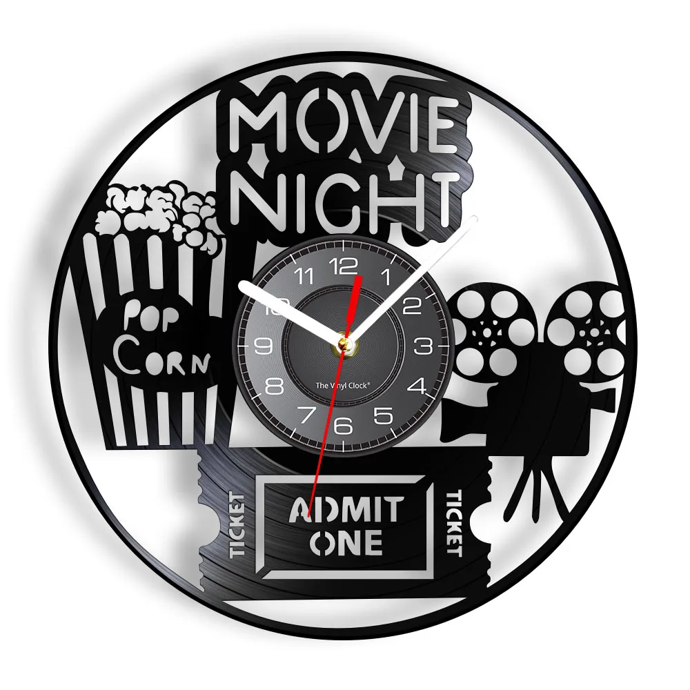 Movie-Night-Inspired-Vinyl-Record-Wall-Clock-Home-Cinema-Pop-Corn-Movie ...