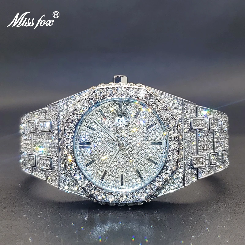 MISSFOX-reloj-con-diamantes-de-Color-plateado-para-hombre-cron-grafo-de ...