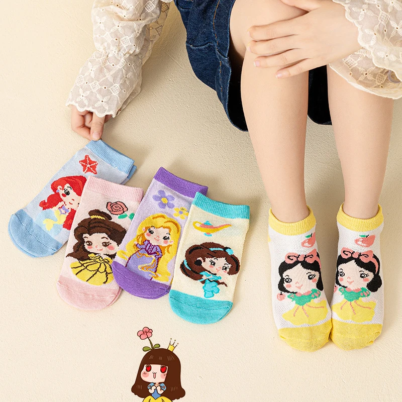 5-Pairs-Disney-Princess-Series-Girl-Socks-Cartoon-Snow-White-Belle ...