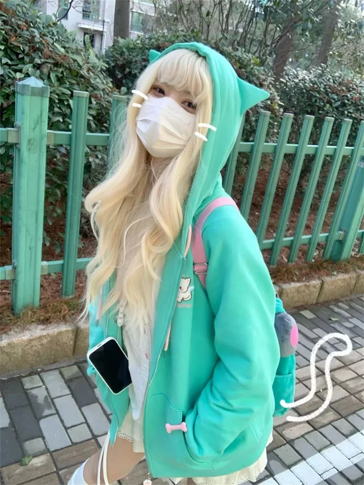 QWEEK-Sudadera-con-capucha-para-mujer-estilo-japon-s-Y2K-Harajuku ...