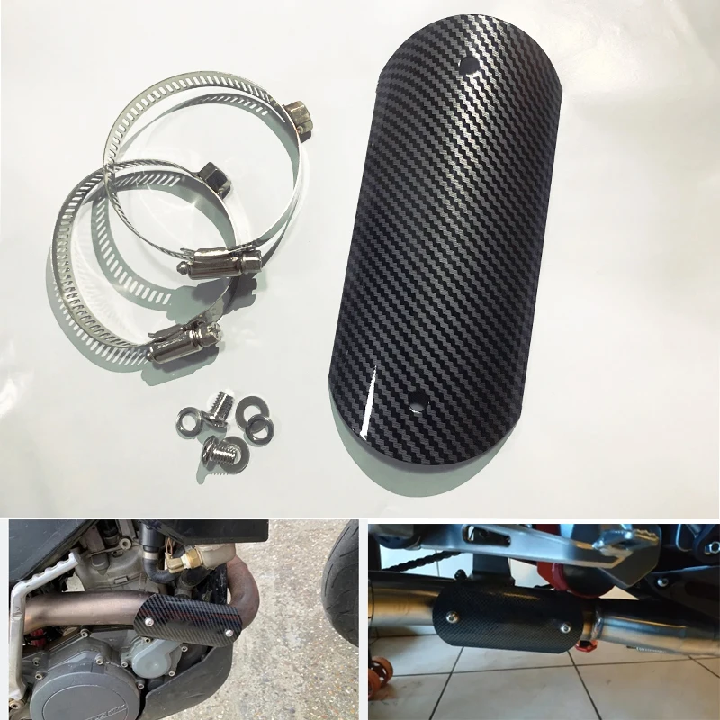 Universal-Motorcycle-Exhaust-Pipe-Carbon-Fiber-Style-Heat-Shield-Cover ...