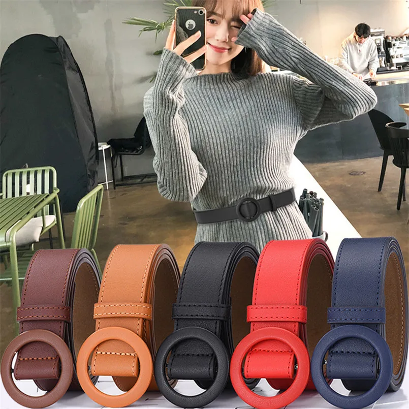 Fashion Female Belts Round Buckle Leather Woman's Accesories Cinto ...