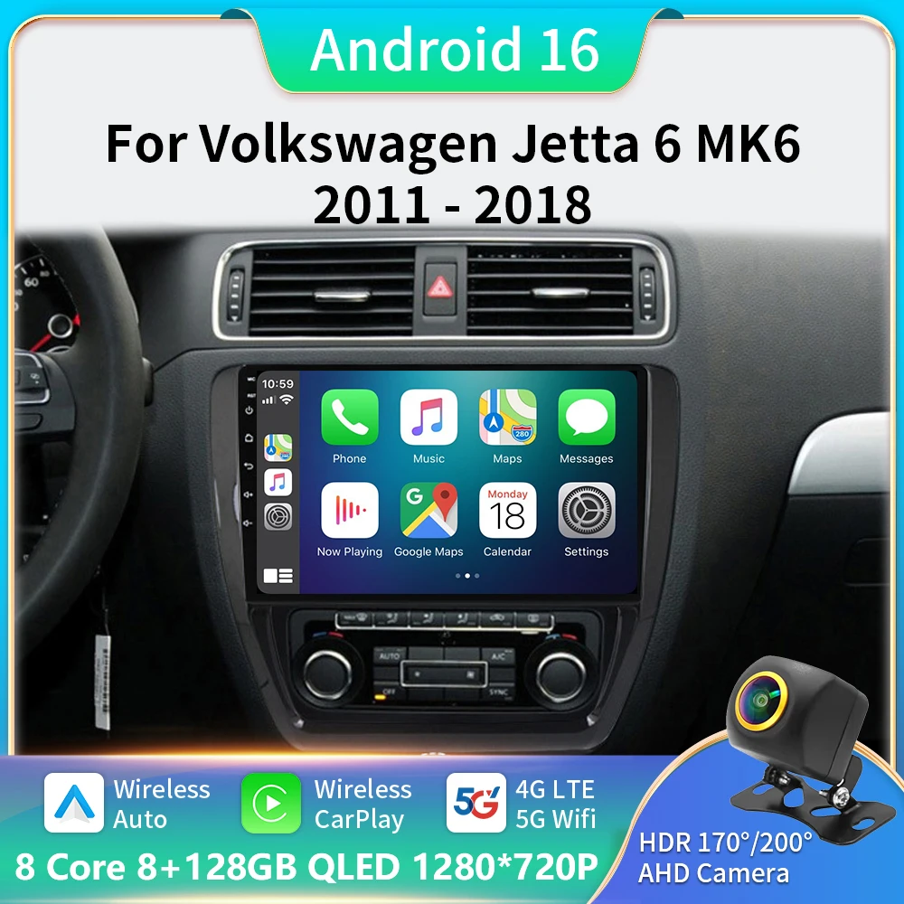 For Volkswagen Jetta 6 2011-2018 Android 16 Carplay Auto 5G+WIFI GPS ...
