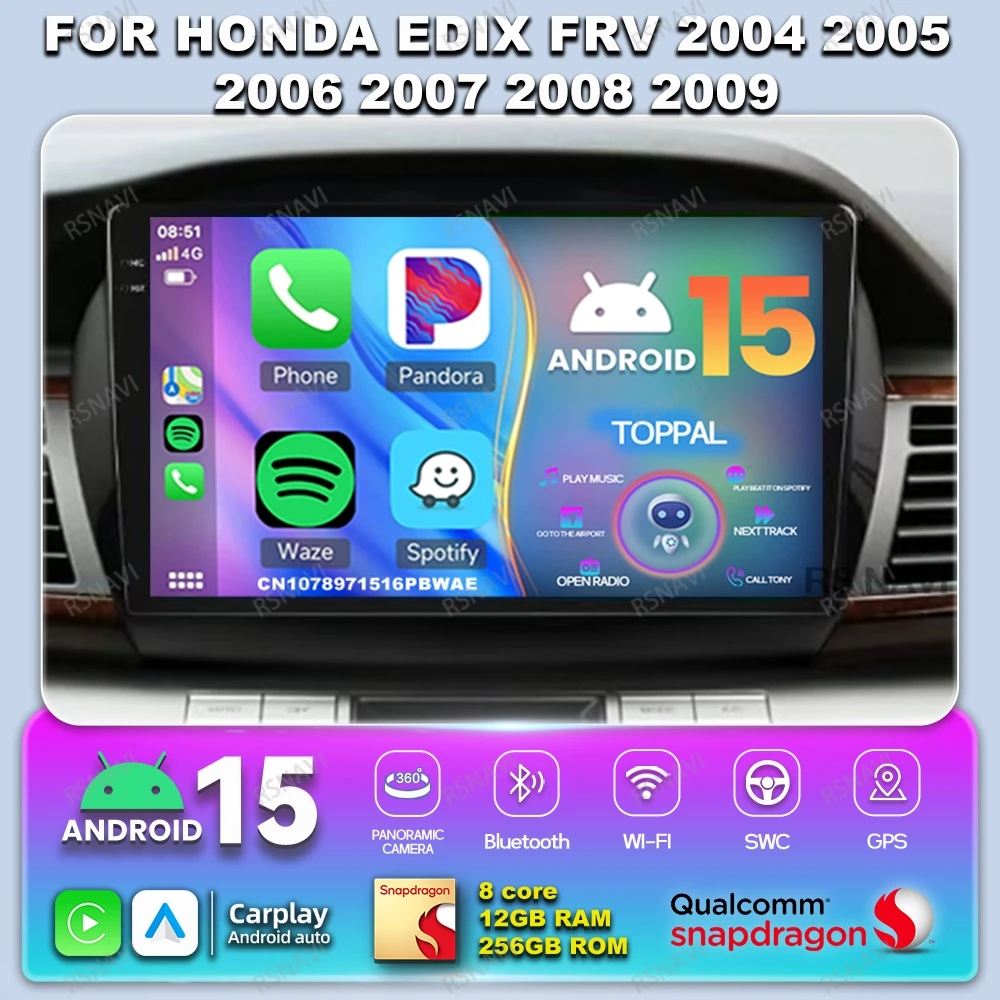 Car Radio Android 14 For Honda Edix FRV 2004 2005 2006 2007 2008 2009 ...