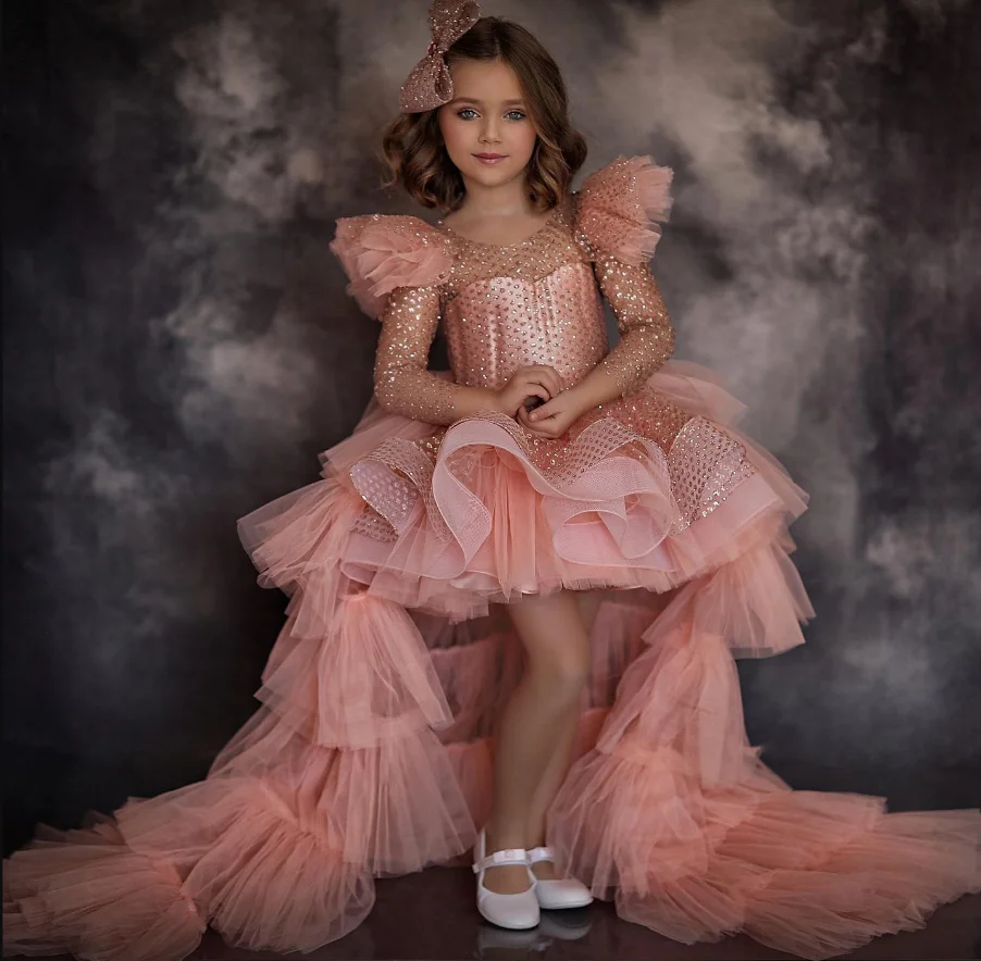 Pink-High-Low-Kids-Formal-Dresses-Shiny-Princess-Birthday-Party-Dresses ...