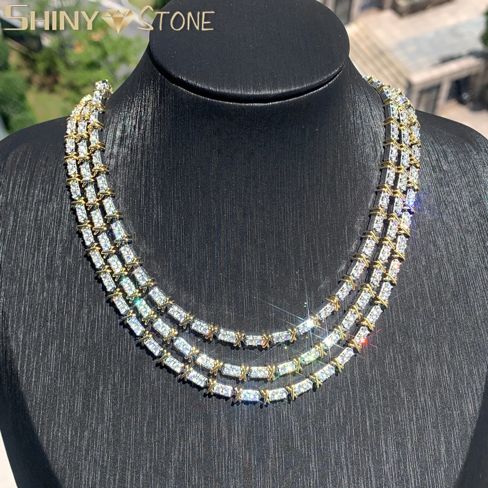 2024-New-Iced-Out-Cross-X-shape-Necklace-Gold-Silver-Color-3MM-Tennis ...