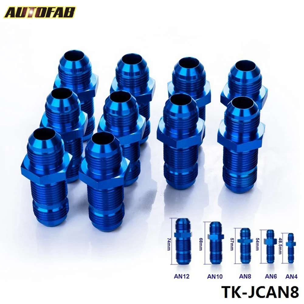 10pcs/lot AN8 AN 8 MALE THREAD STRAIGHT BULKHEAD FLARE BLUE ALUMINUM ...