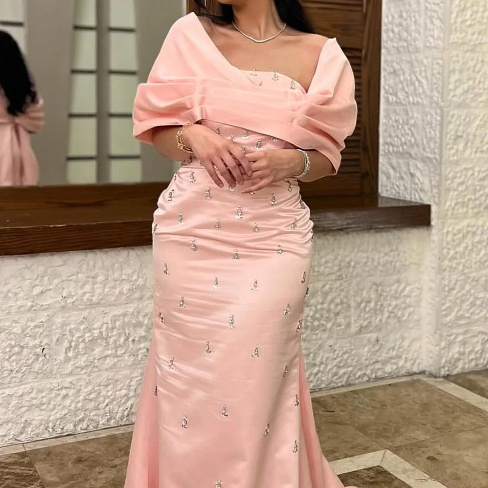 Elegant-Pink-Satin-Bow-Back-Exquisite-Crystal-Beading-Evening-Dress-Off ...