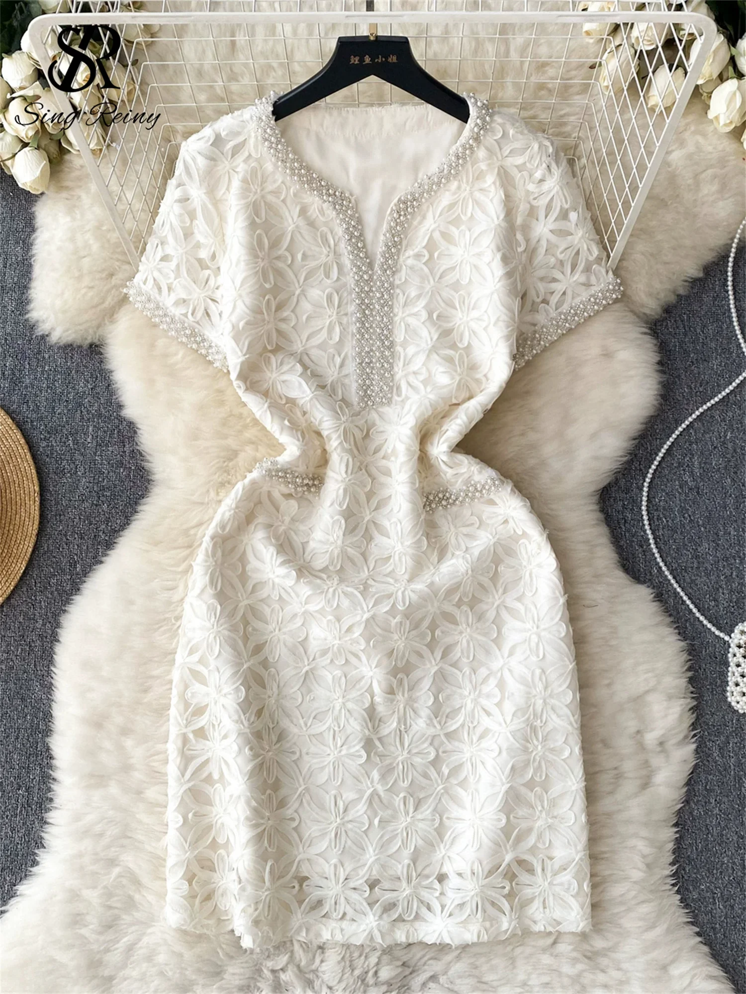 SINGREINY-Fashion-Elegant-Sexy-Slim-Dress-Lace-Hook-Flower-Hollow-O-Neck-Beading-Design ...