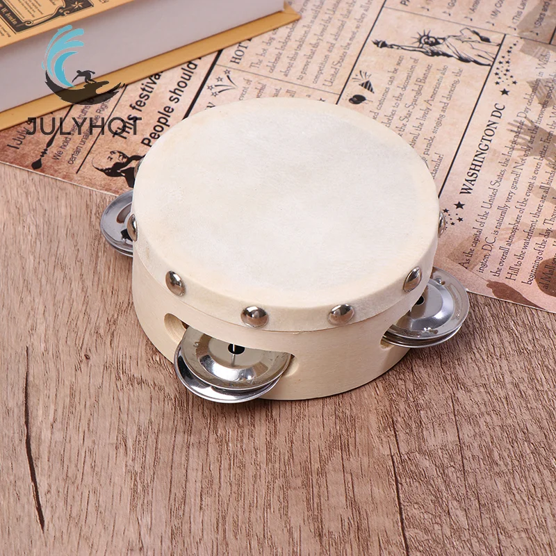 4-Inch-Hand-Held-Tambourine-With-Metal-Single-Row-Jingles-Sheepskin ...