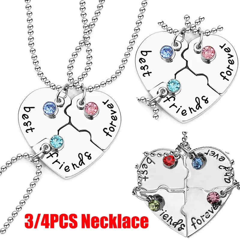 Best-Friends-Forever-2-3-4pcs-set-Stitching-Heart-Pendant-Necklace ...