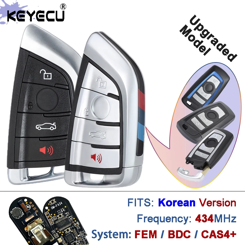 KEYECU 한국어 버전 434MHz PCF7953 칩 CAS4 CAS4+ 시스템 수정 4 버튼 리모트 키 Fob BMW F ...