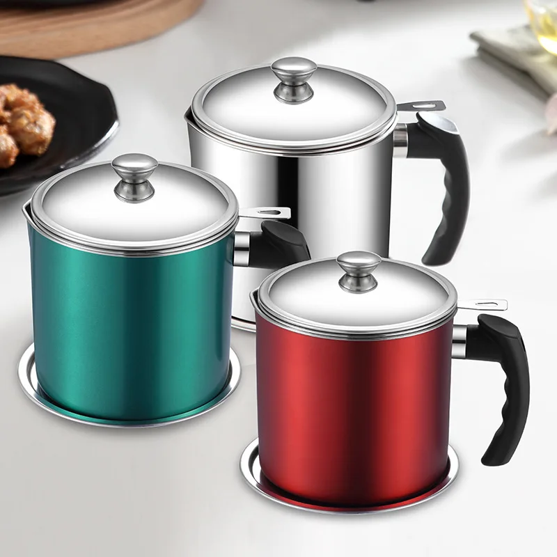 Household 304 Stainless Steel Large Capacity Oil Strainer Jug Oil Storage Pot with Strainer Easy ...
