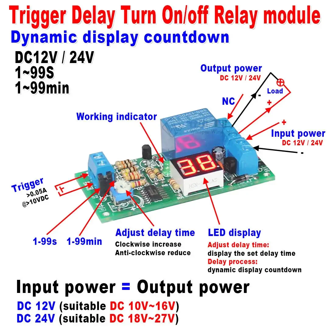 DC 12V/24V LED Display Adjustable Time Trigger Delay Turn ON / Turn OFF ...