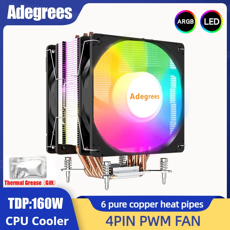 6-Heat-Pipes-CPU-Cooler-120mm-4Pin-PWM-ARGB-PC-Quiet-Radiator-for-Intel ...