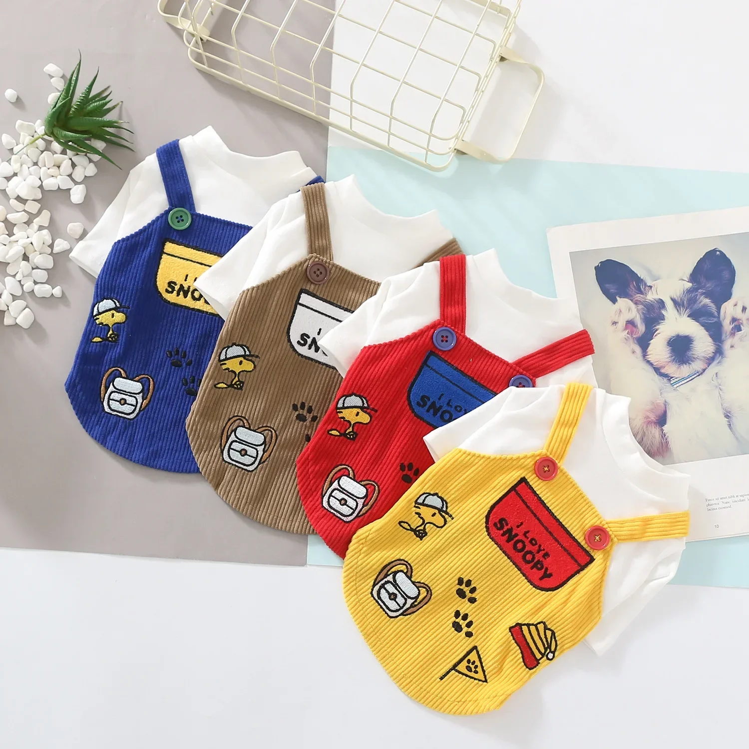 snoopy Summer New Cute Pet Cartoon Embroidered Dog Two-legged Clothes ...
