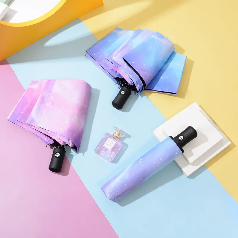 Umbrella Automatic Folding Women's Three-folding Windproof Starry Sky ...