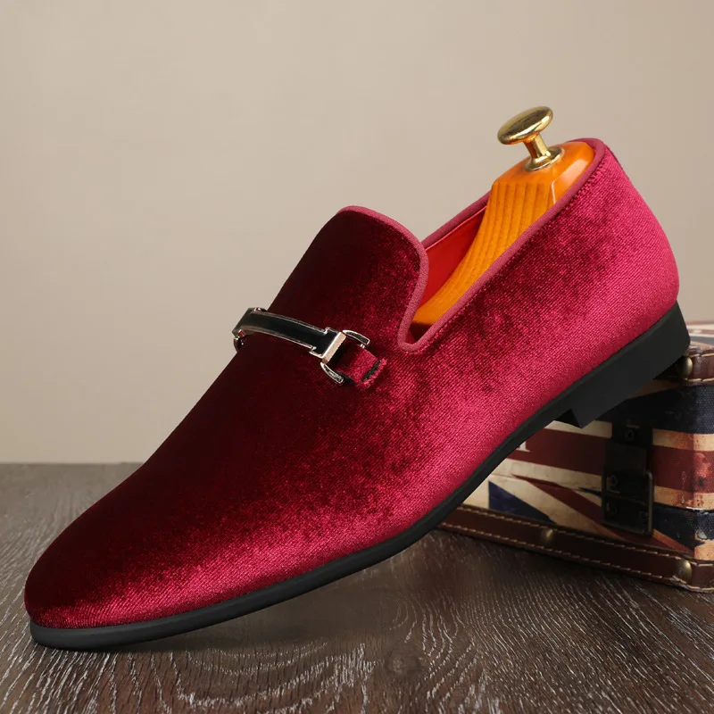 Red Velvet Loafers For Men